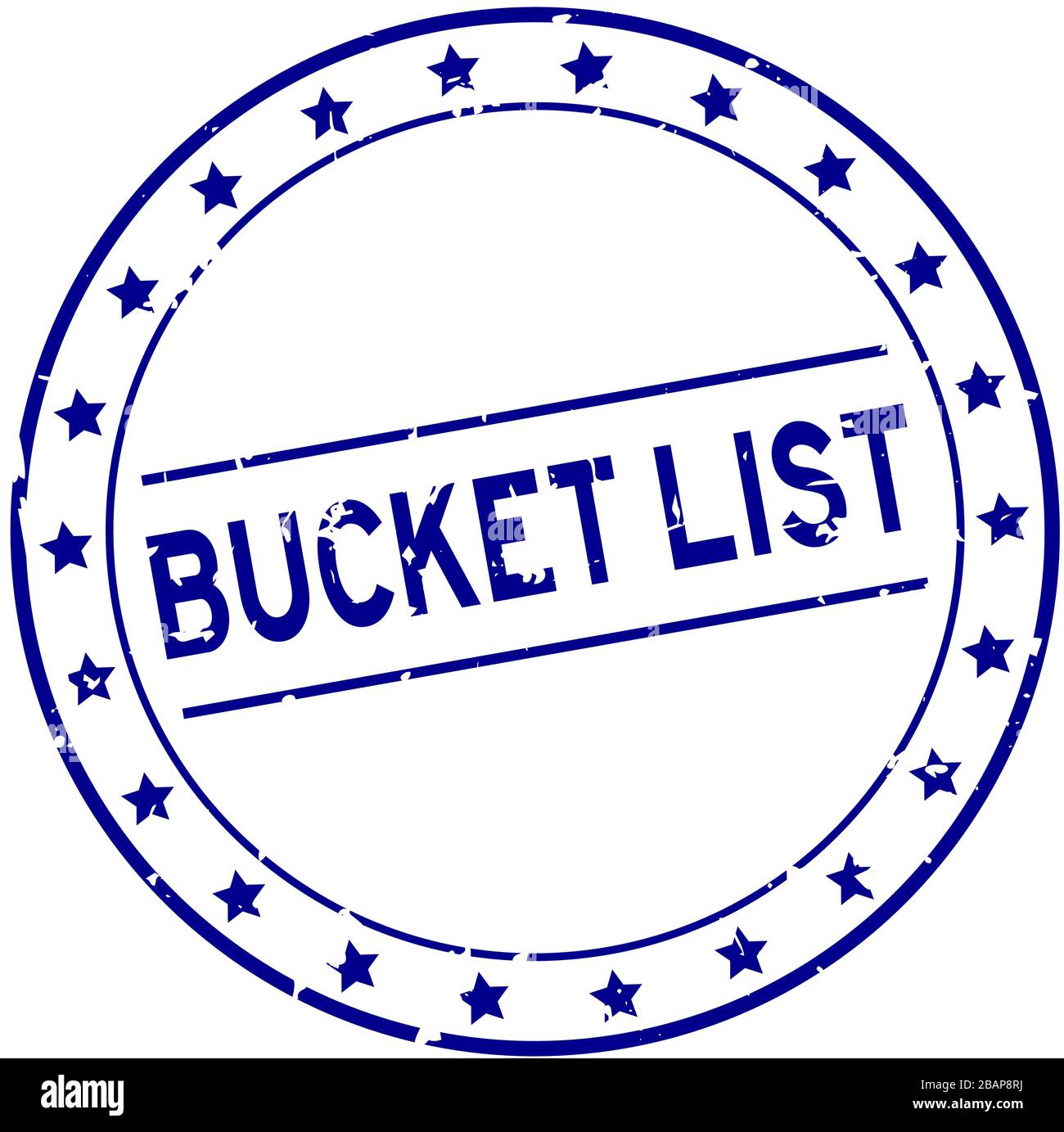Grunge blue bucket list word round rubber seal stamp on white ...