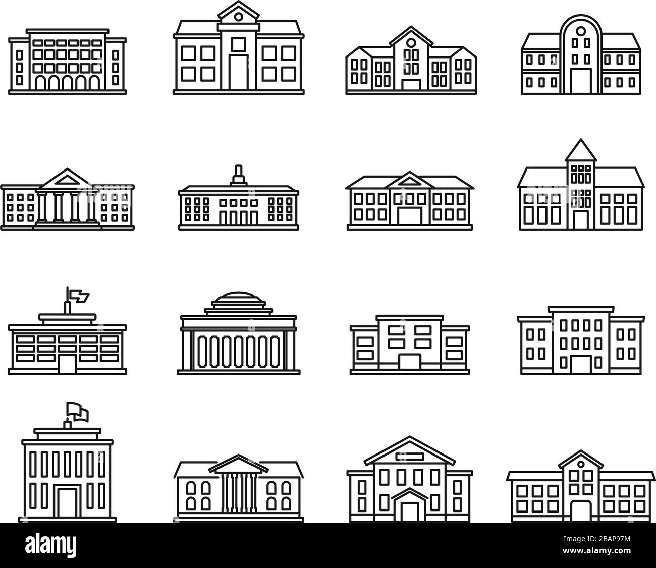 University campus icons set. Outline set of university campus vector ...