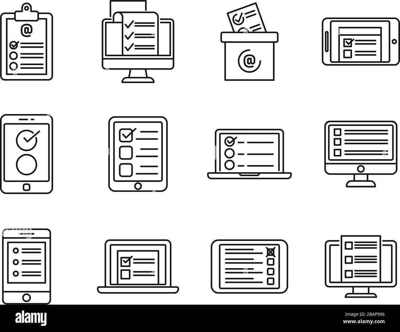 Online Survey Checklist Icons Set Outline Set Of Online Survey Checklist Vector Icons For Web