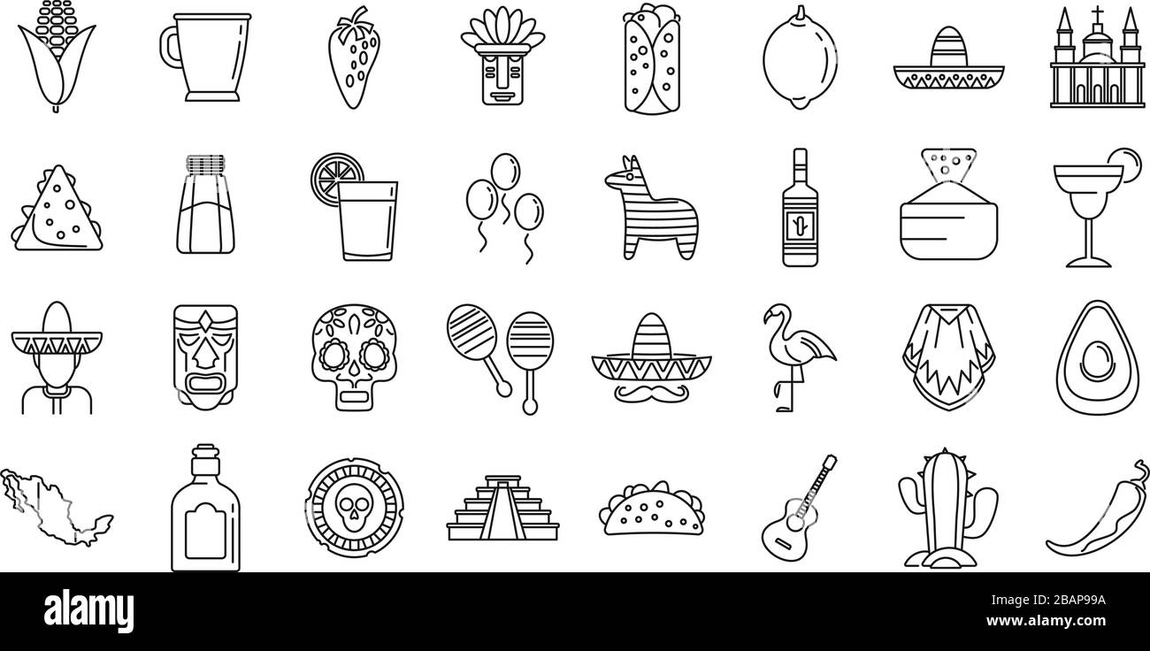 Mexico fiesta icons set. Outline set of Mexico fiesta vector icons for ...