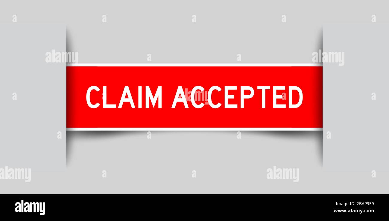 Label square red sticker in word claim accepted that insert under gray ...