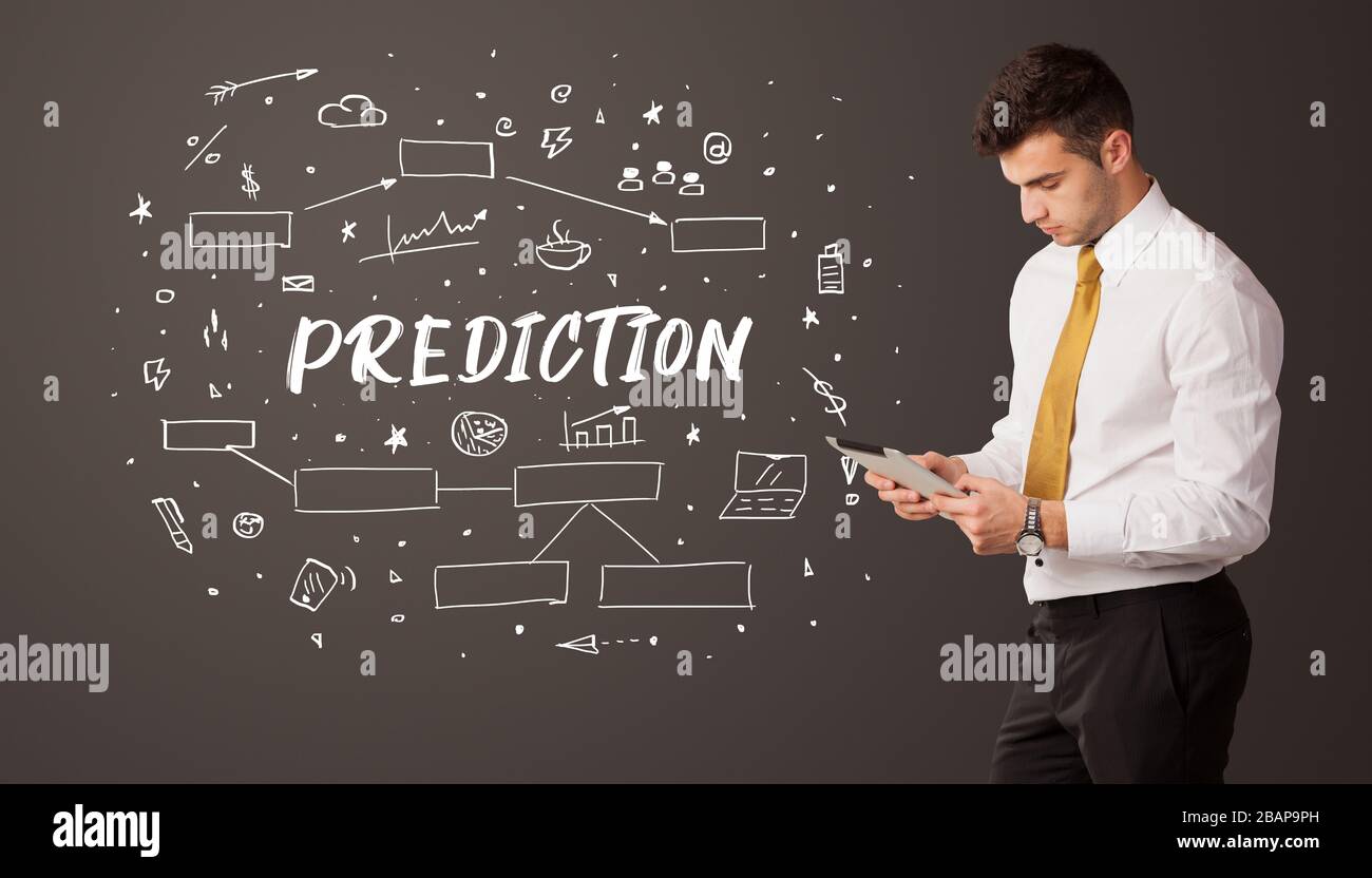 Businessman thinking with PREDICTION inscription, business education ...