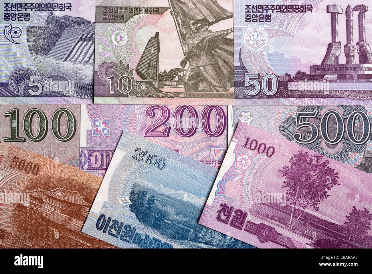 North Korean money - won a business background Stock Photo - Alamy