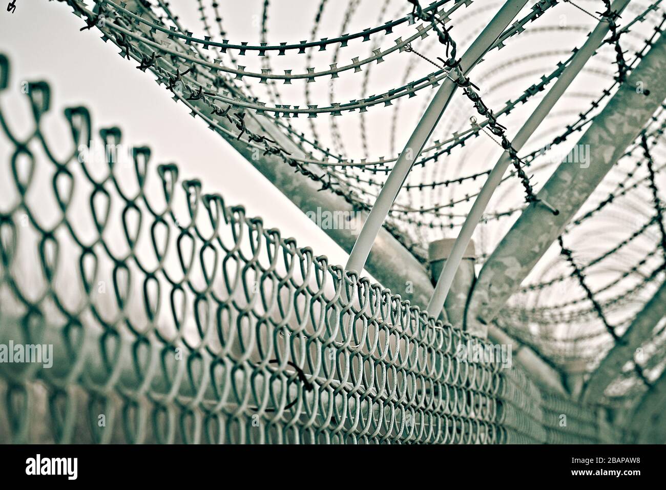 Border fence with barbed wire. Closing for quarantine. Maximum Security ...