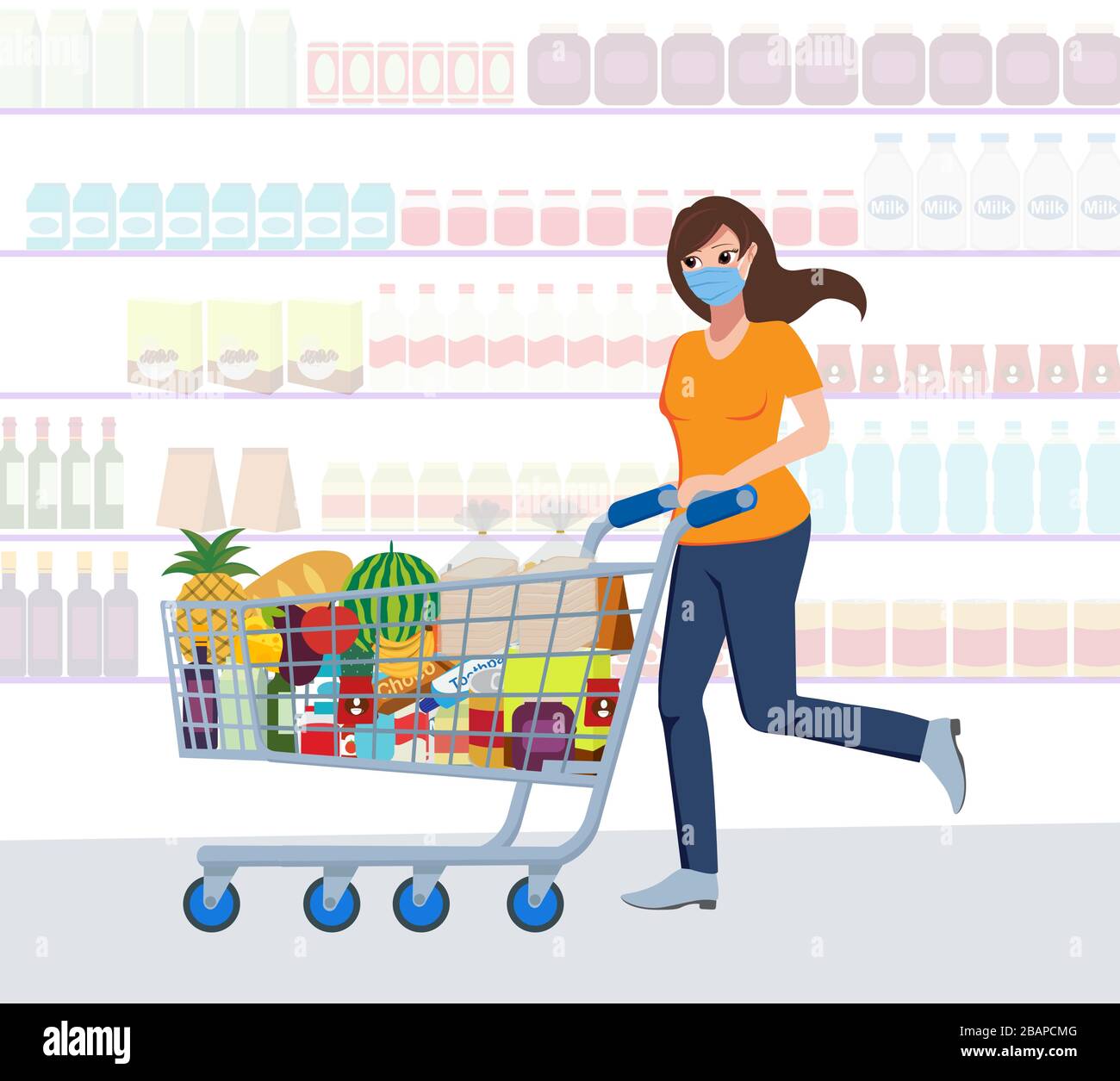 Corona virus character vector concept design. Woman character shopping ...