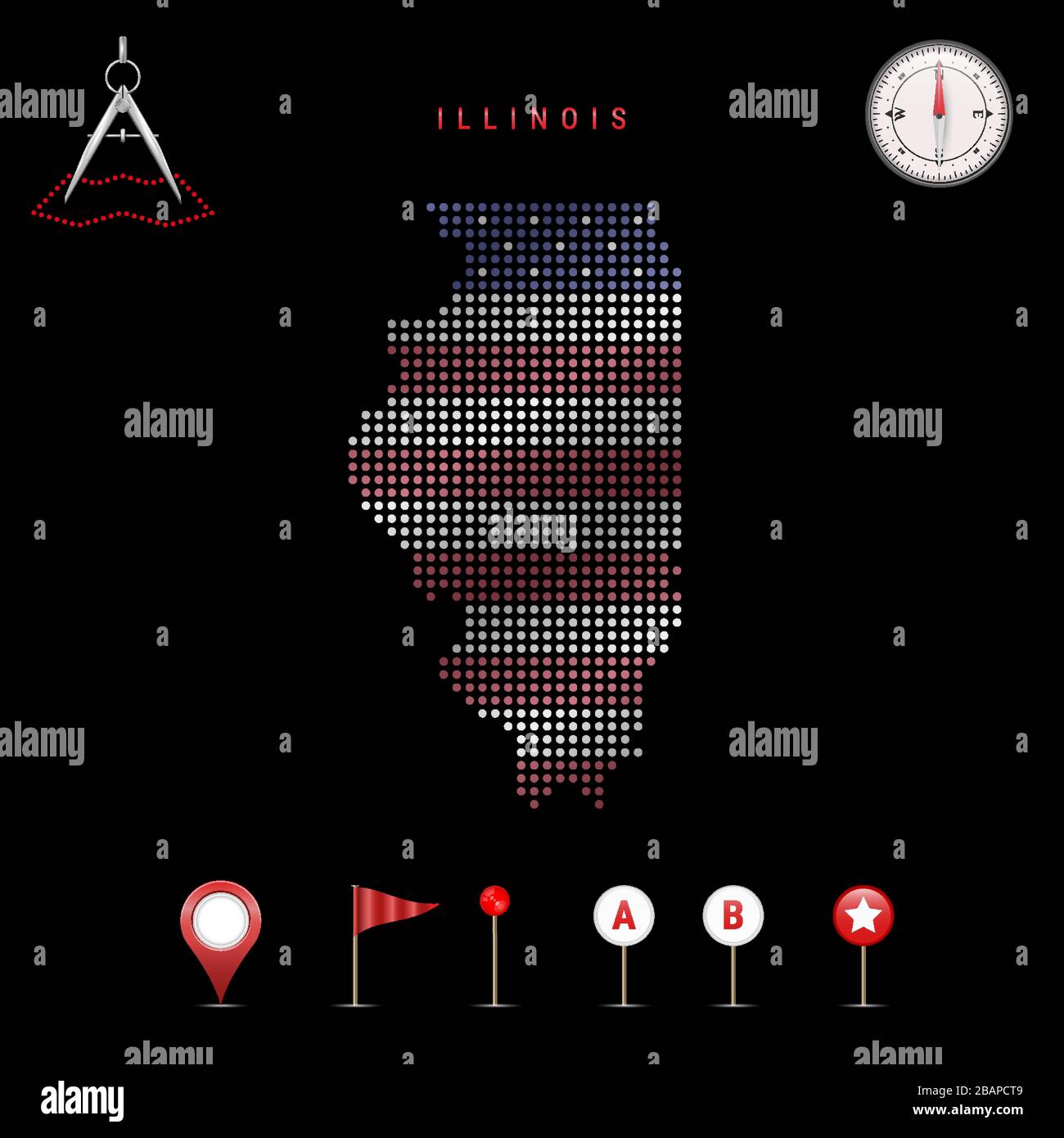 Dotted map of Illinois painted in the colors of the national flag of ...