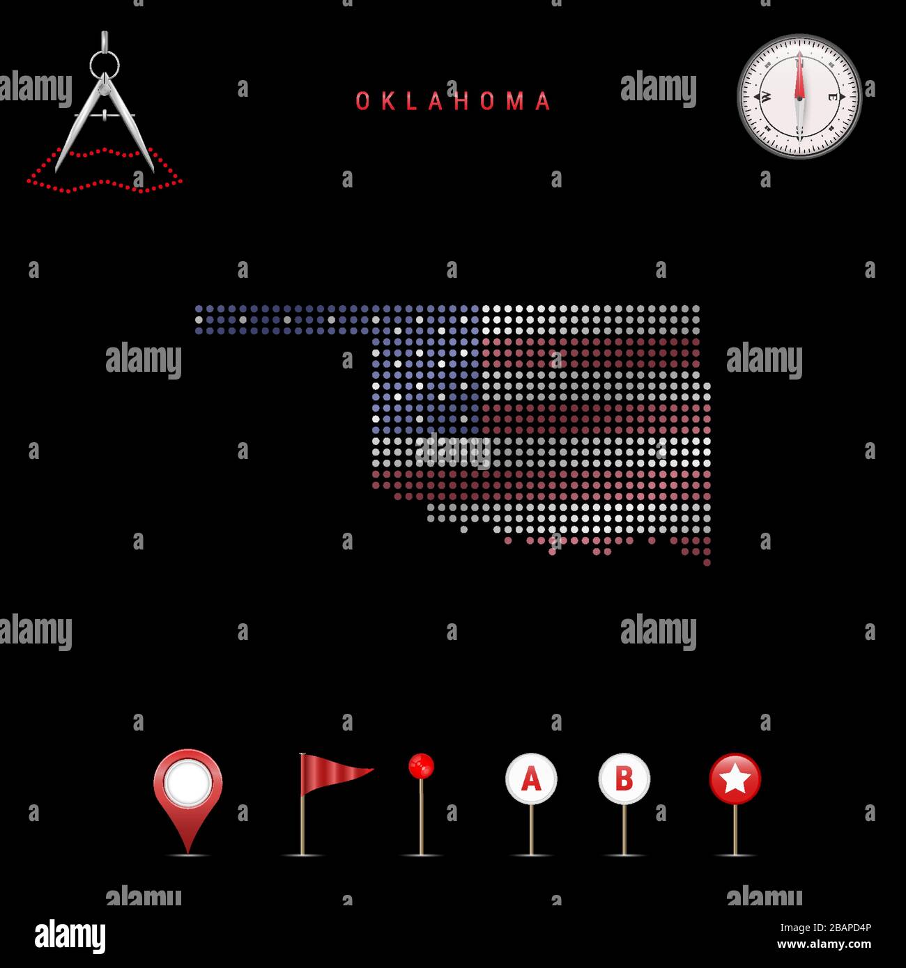 Dotted map of Oklahoma painted in the colors of the national flag of ...
