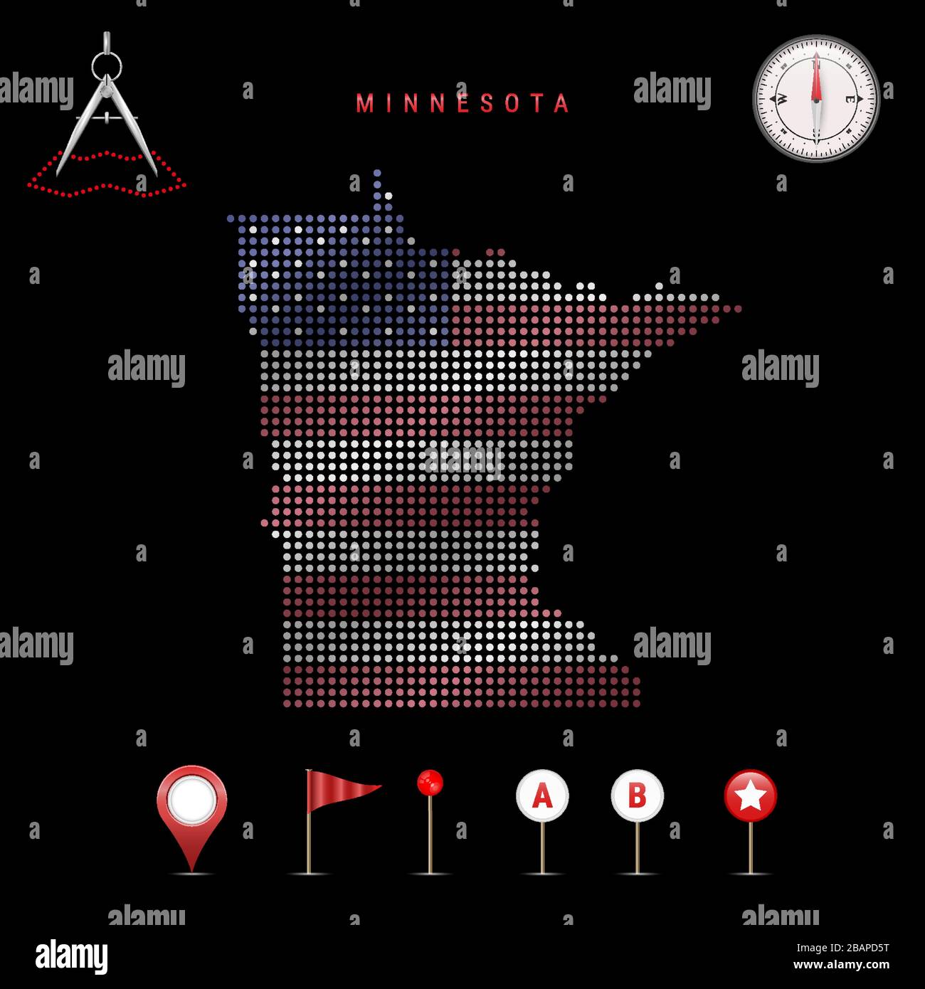 Dotted map of Minnesota painted in the colors of the national flag of ...