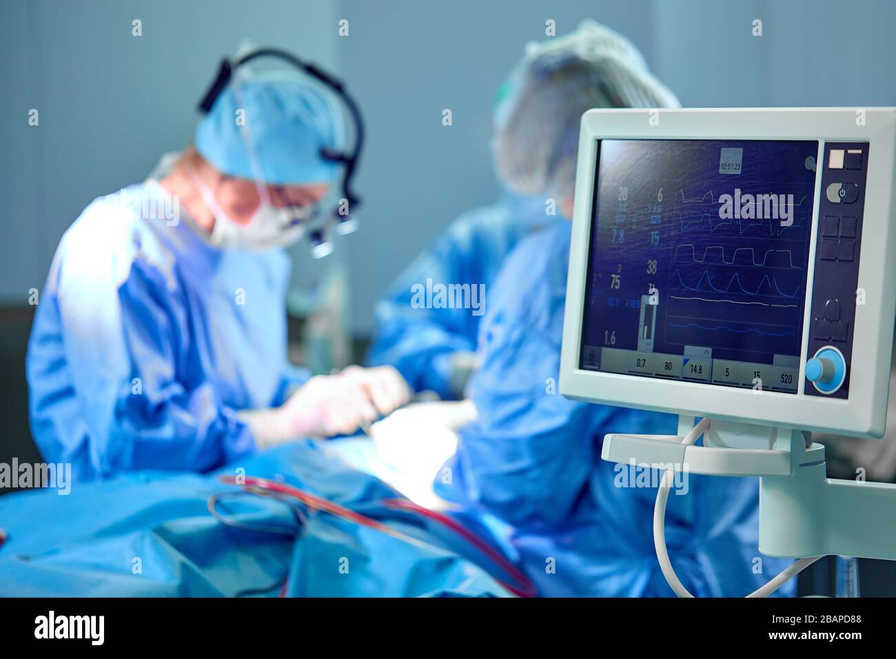 Electrocardiogram in hospital surgery operating emergency room showing ...