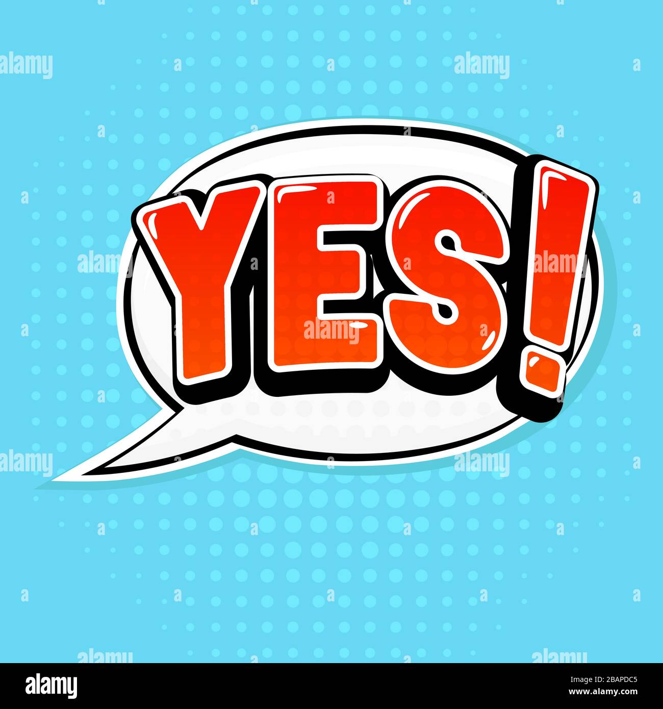 YES red sign. Speech bubble in comic book style on blue background ...