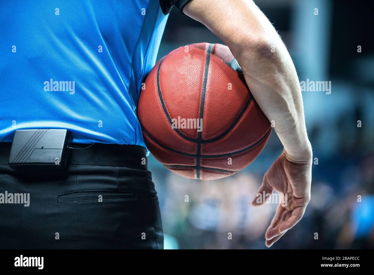 Basketball referee with the ball Stock Photo - Alamy