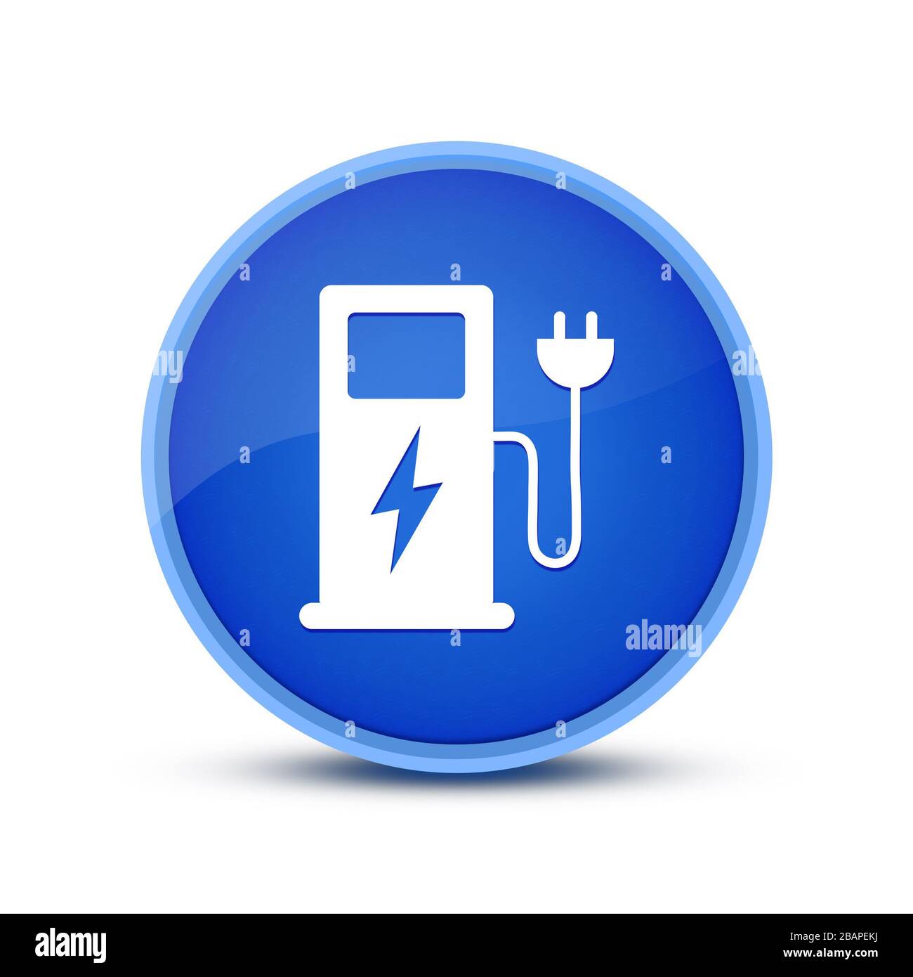 Electric vehicle charging station icon isolated on blue round button ...