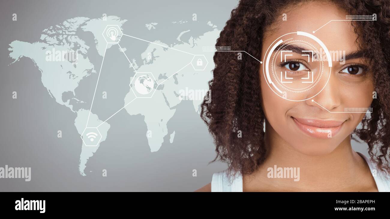 Retina scan of African American girl, double exposure with data on ...