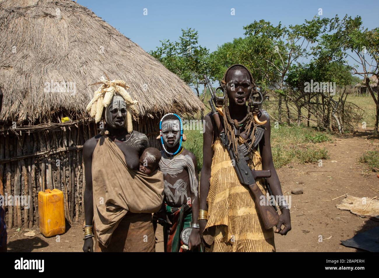 Mursi tribe village, Mago National Park, Omo Valley, Ethiopia Stock ...