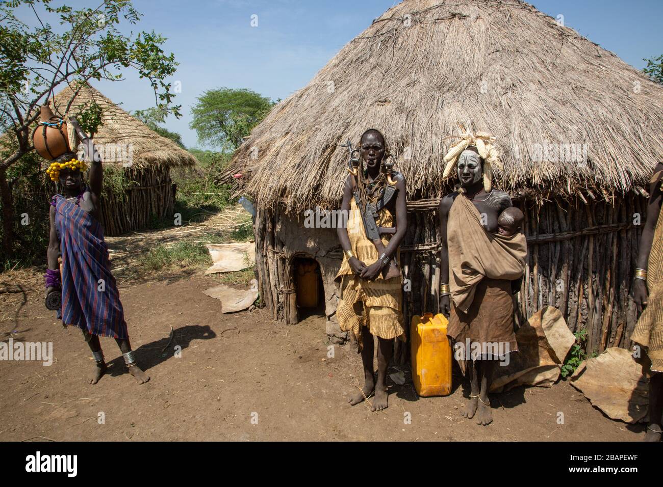 Mursi tribe village, Mago National Park, Omo Valley, Ethiopia Stock ...