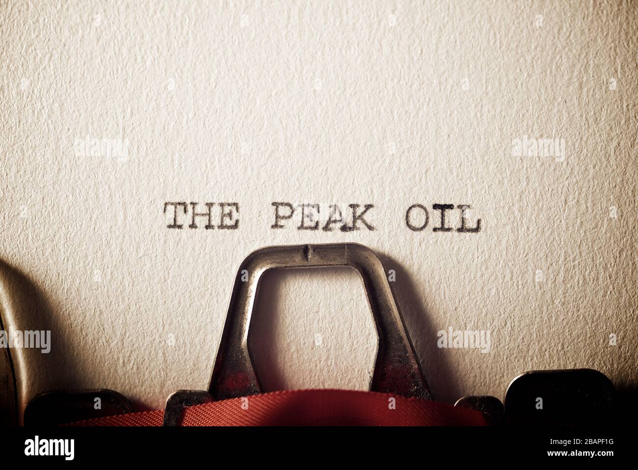The sentence, The Peak Oil, written with a typewriter Stock Photo - Alamy