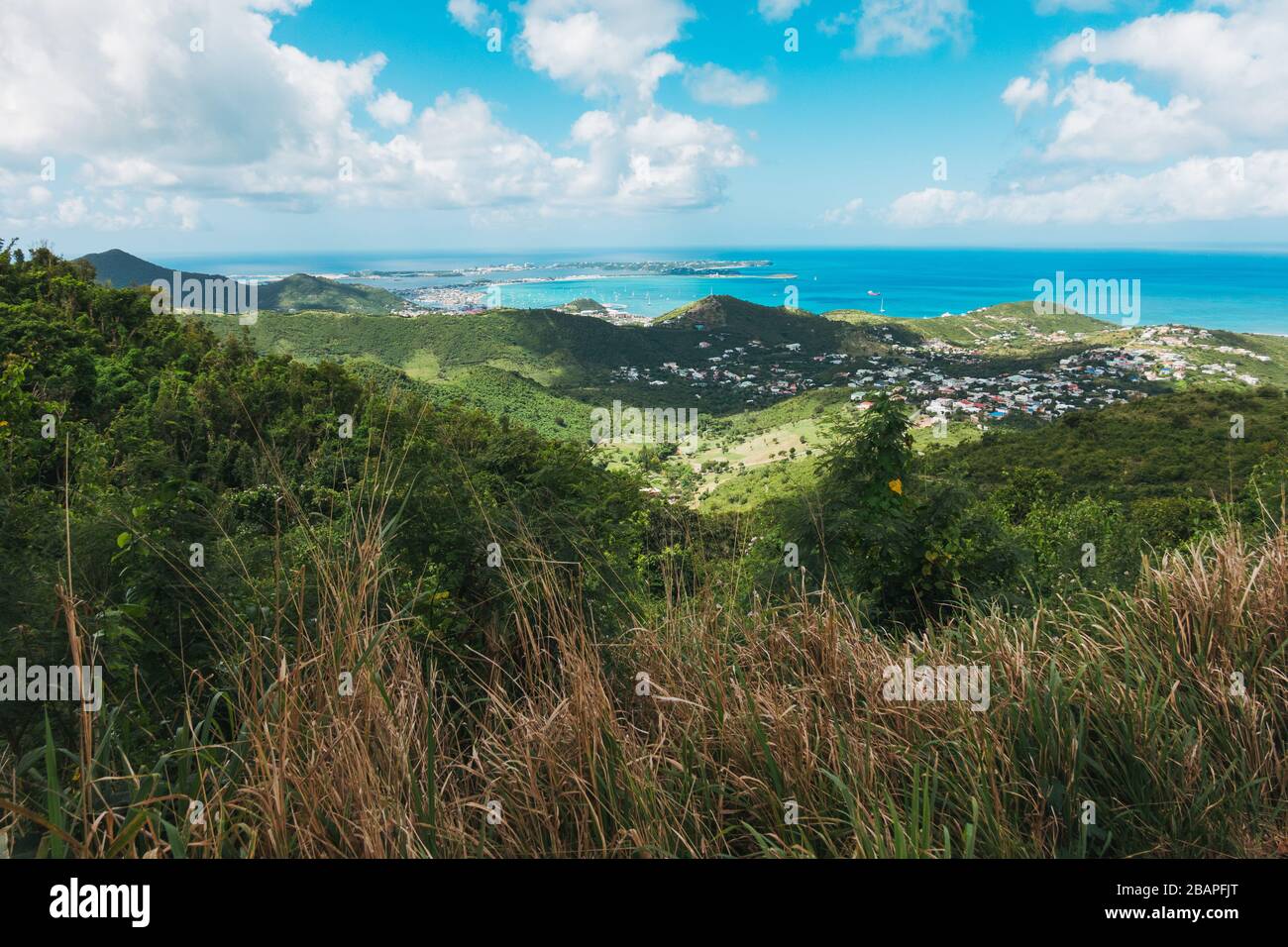 The view of the French side of Saint Martin from Pic Paradis Stock ...