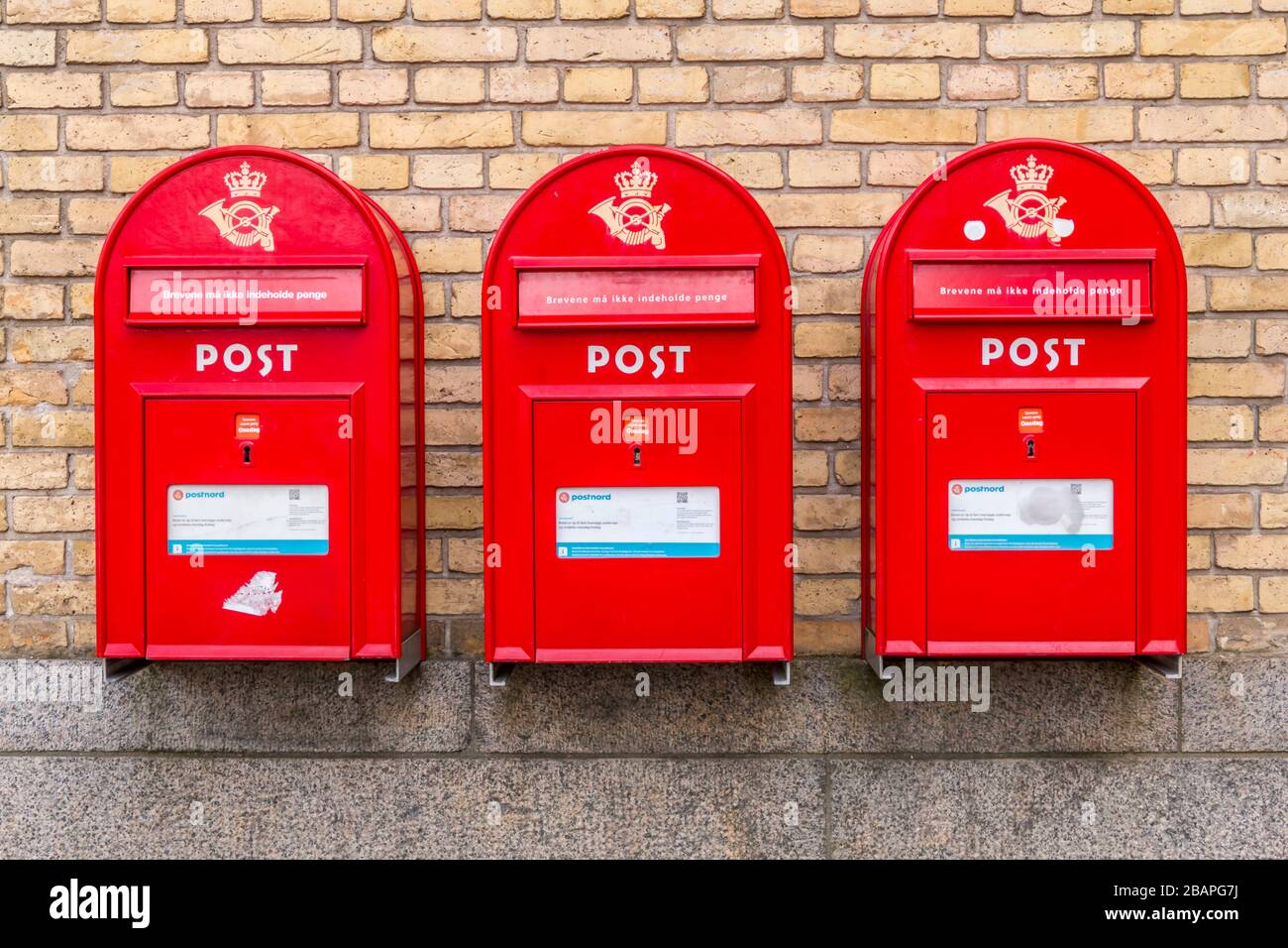 Aarhus, Denmark - 24 march 2020: Red vintage mailbox, national symbol ...
