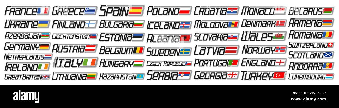 Vector set of European Countries Flags, 44 decorative isolated signs ...