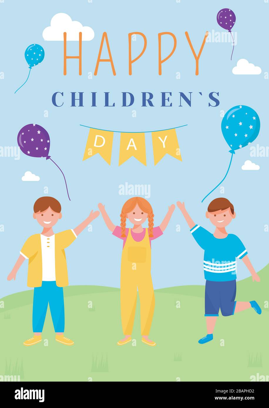 Happy childrens day greeting card flat vector template Stock Vector ...