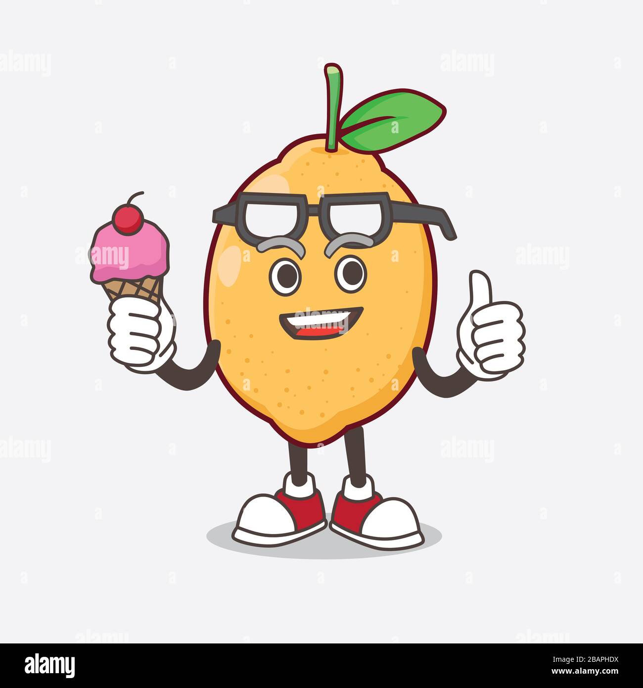 An illustration of Lemon Fruit cartoon mascot character eating an ice ...
