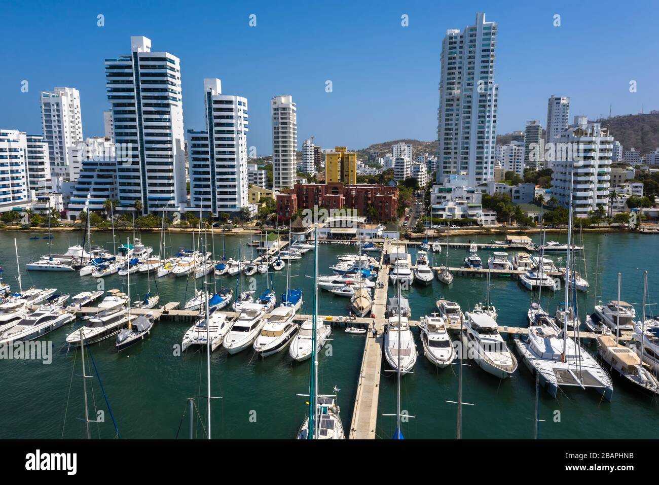 Aerial view of the Marina in a beautiful bay in Cartagena, Colombia ...