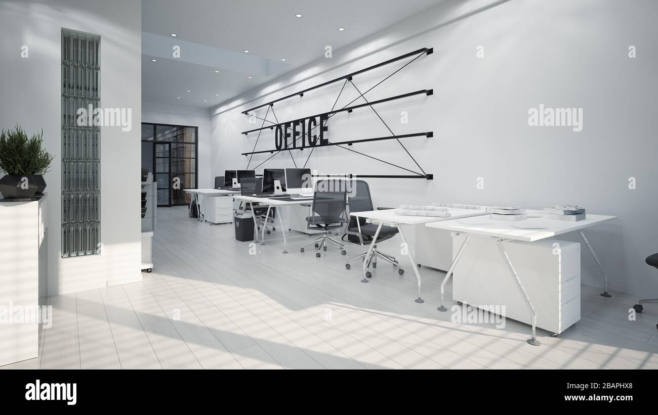 contemporary office interior. 3d rendering design concept Stock Photo ...