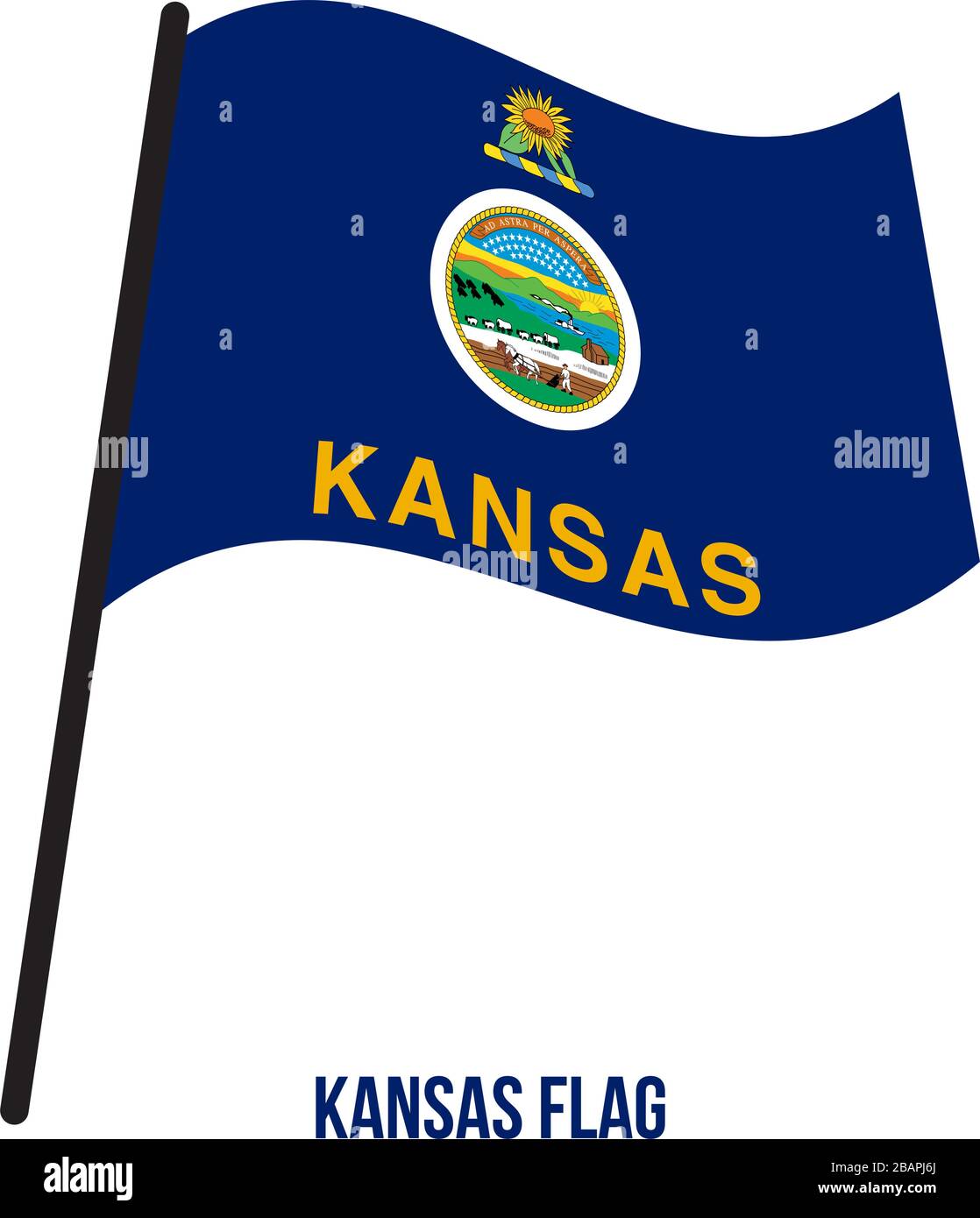 Kansas (U.S. State) Flag Waving Vector Illustration on White Background ...