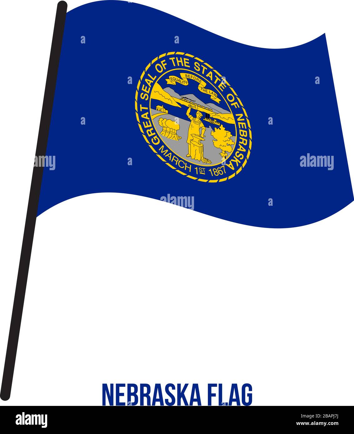 Nebraska (U.S. State) Flag Waving Vector Illustration on White ...