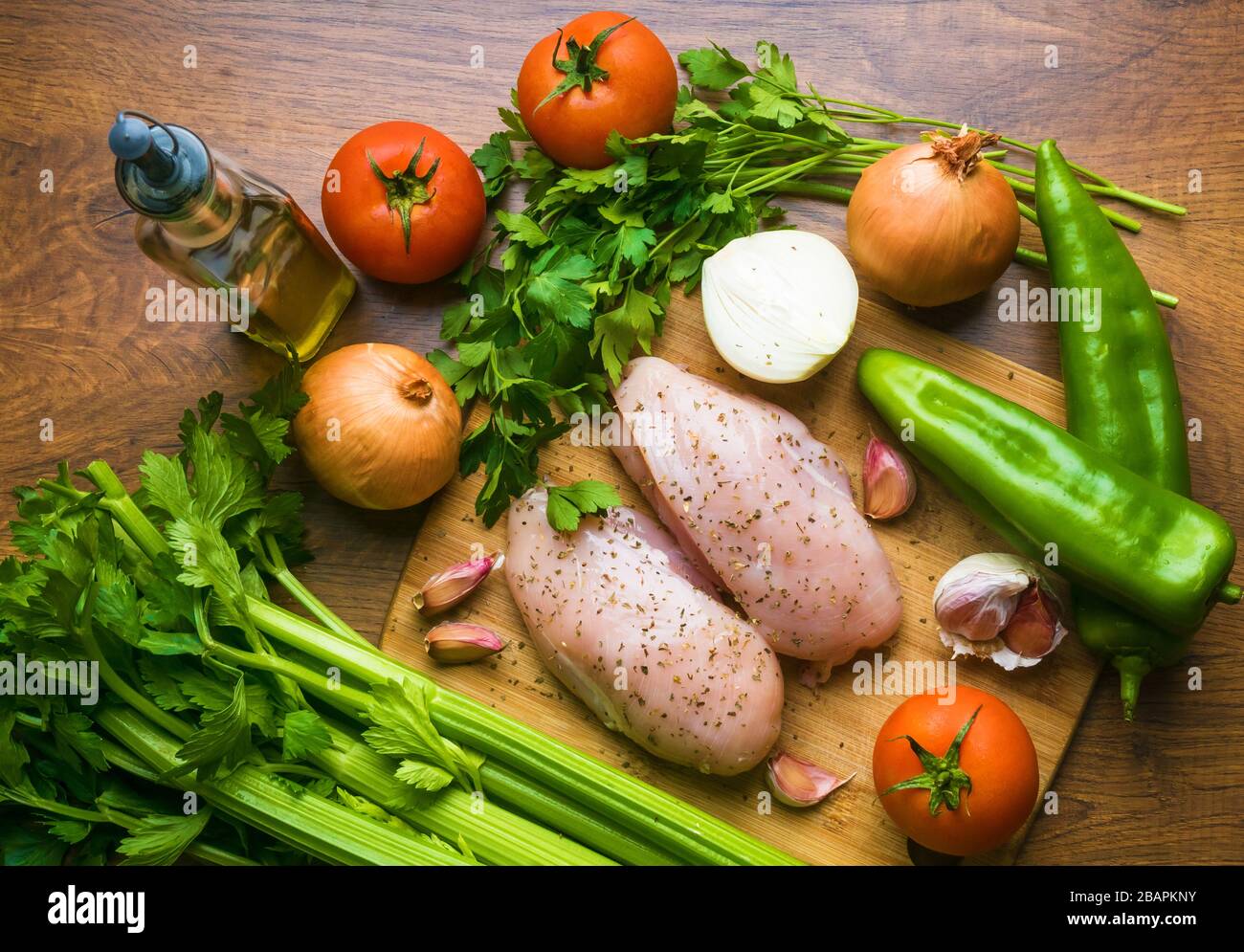 Chicken fresh meat with vegetables was photographed in the studio Stock ...