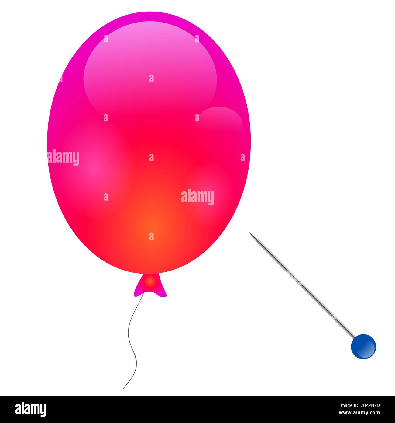 Red Flying Balloon and Pin Isolated on White Background. Helium Rubber ...