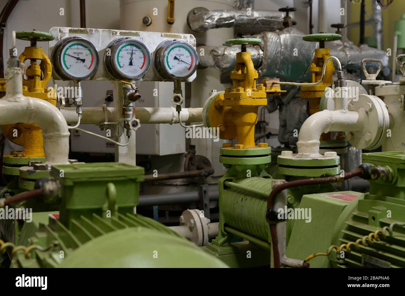 Engine room interior of a big ocean going ship with electrical motors ...