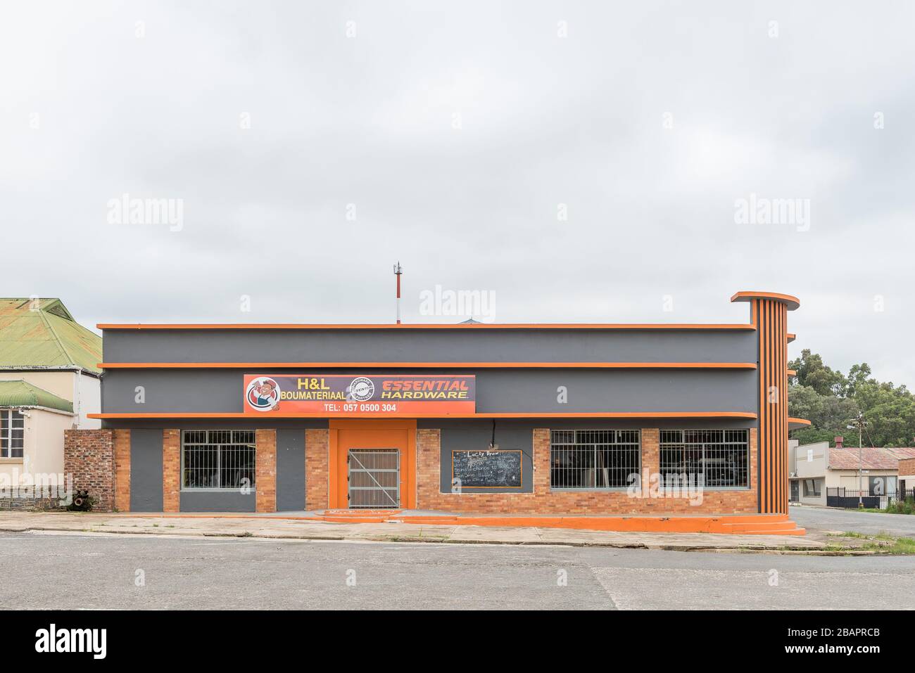 WINBURG, SOUTH AFRICA - MARCH 1, 2020: A street scene, with a hardware ...