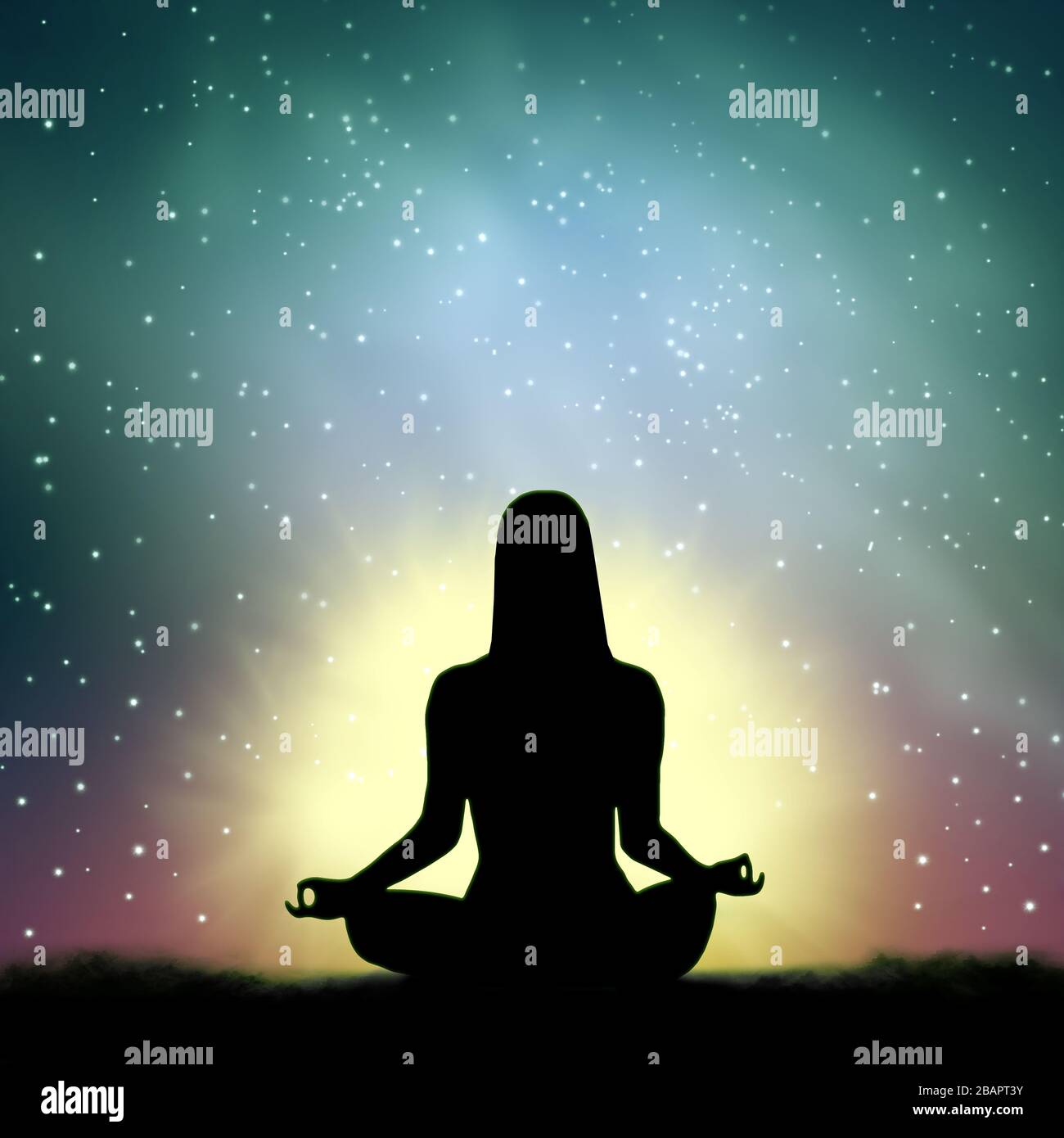 Silhouette of woman sitting in lotus position Stock Photo - Alamy