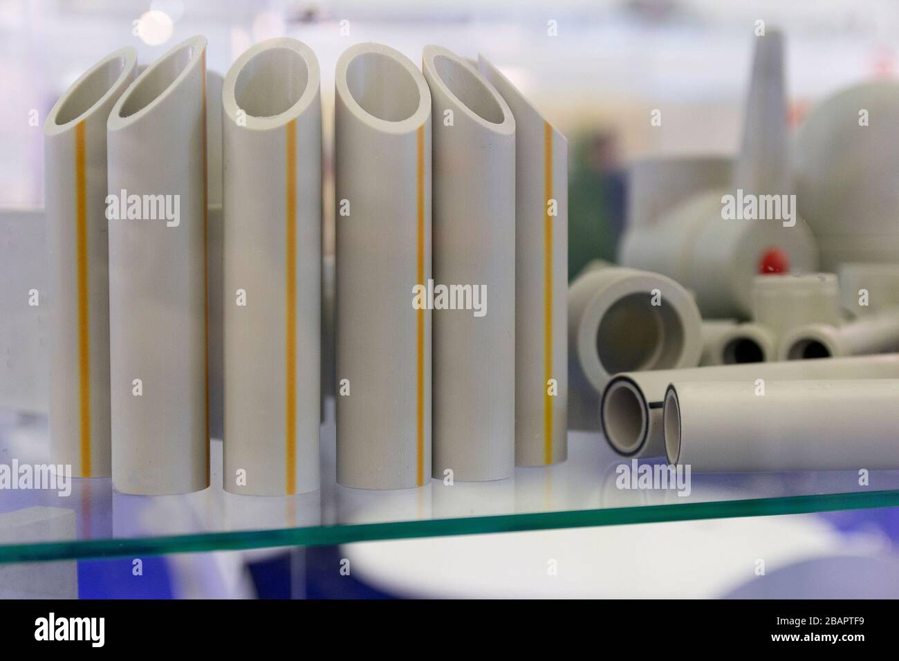 Samples of plastic water pipes on the stand. Industry Stock Photo - Alamy