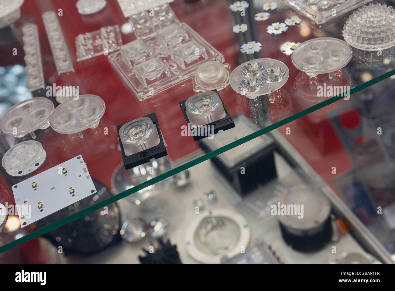 Samples of various LEDs on the stand. Electronic components Stock Photo ...