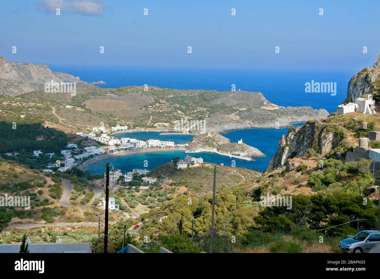 Kapsali bay and village from above. Greek island of Kythera Stock Photo ...