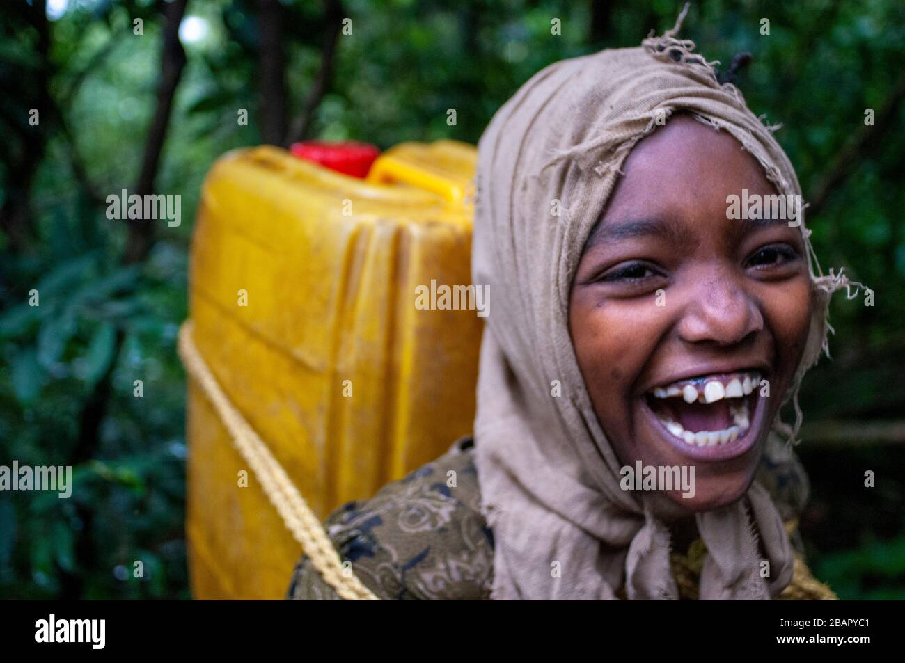 Debre Sina Beta Maryam church, Lake Tana, Bahir Dar, Ethiopia. A girl ...