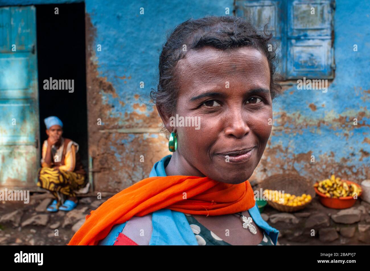 Street scene and food vendors in Gondar city, Ethiopia. Gondar is one ...