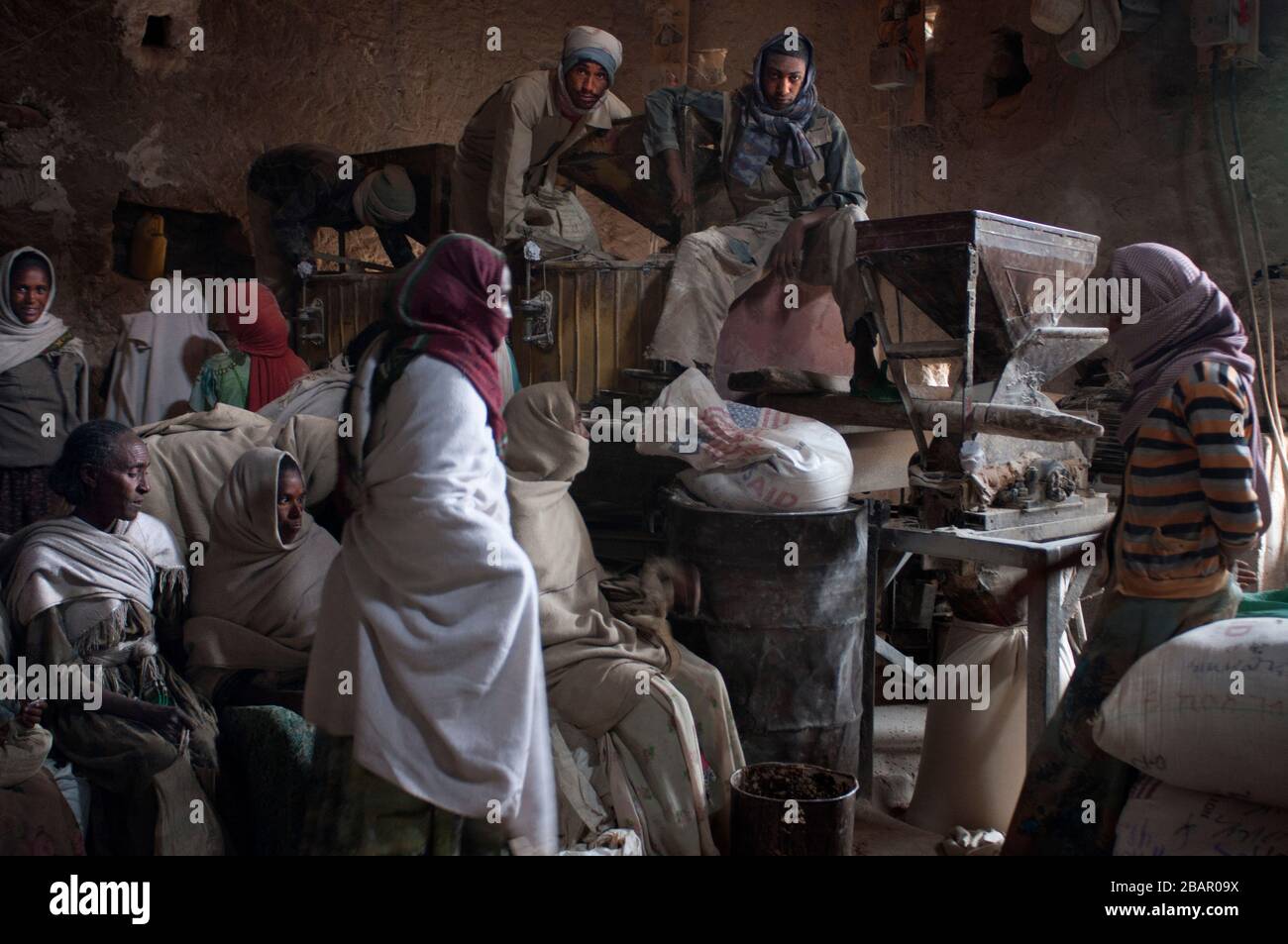 Flour factory in the town of Hawzen, Tigray Region, Ethiopia on a sunny ...