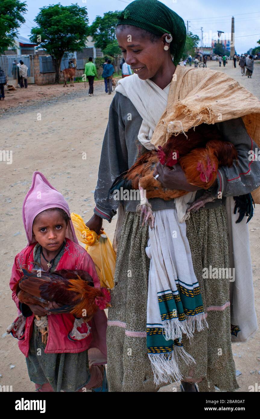 Public market in the town of Hawzen, Tigray Region, Ethiopia on a sunny ...