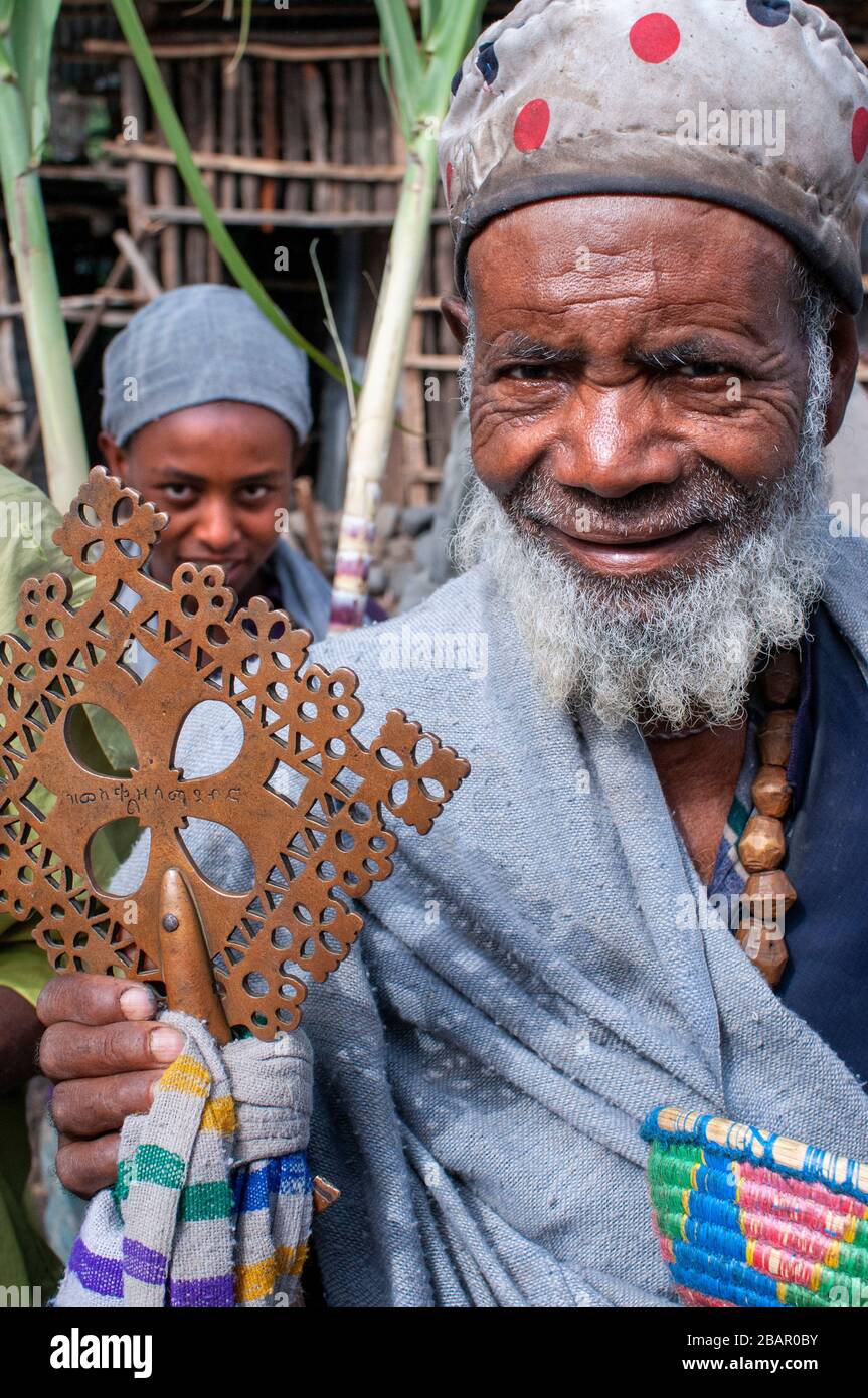 Road between from Wukro to Mekele, Ethiopia. A cleric approaches our ...