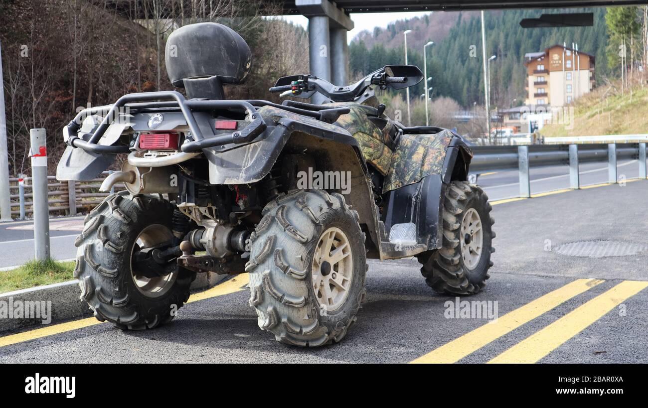 Ukraine, Bukovel - November 20, 2019: photo of a camouflage green SUV ...