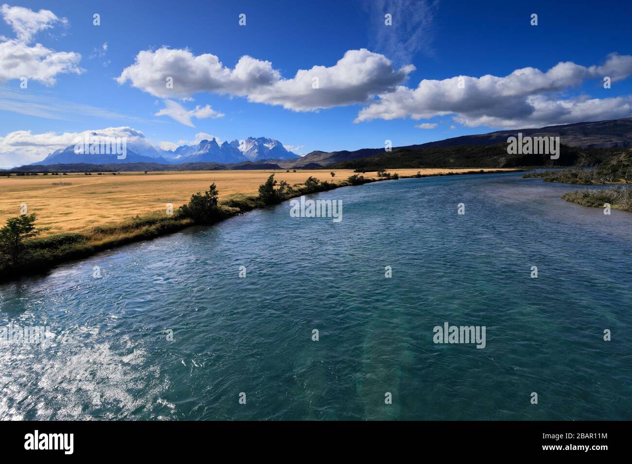 View of the Cerro Paine Grande and Cordillera De Paine over the Serrano ...