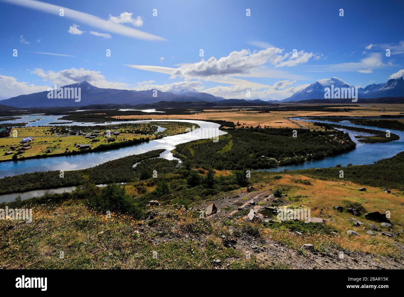 View over the Serrano river, Villa Serrano, Torres de Paine, Magallanes ...