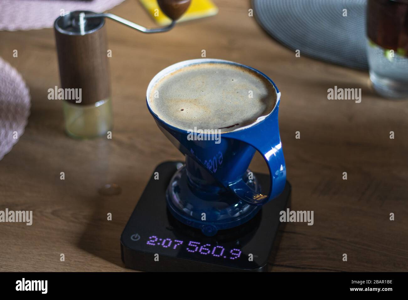 Alternative method of coffee brewing. Pour over dripper on Scales Stock ...