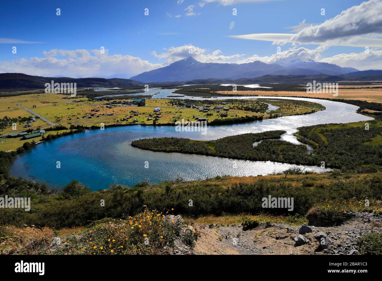 View over the Serrano river, Villa Serrano, Torres de Paine, Magallanes ...