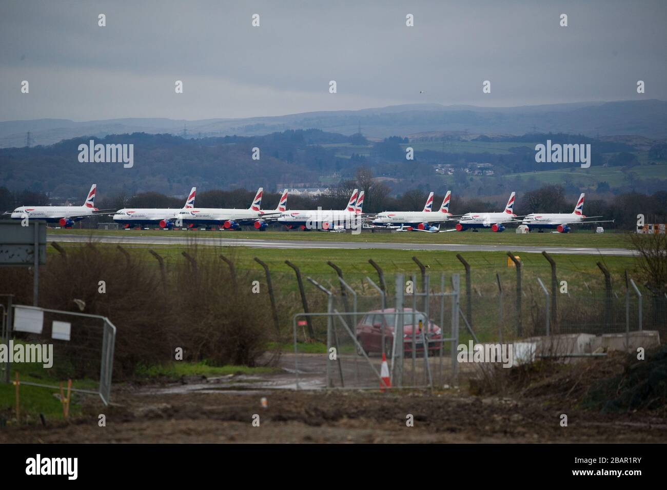Glasgow, UK. 27 March 2020. Pictured: British Airways Airbus Aircraft ...