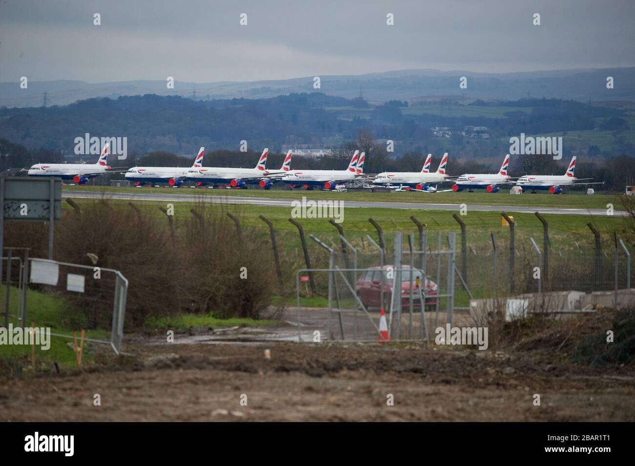 Glasgow, UK. 27 March 2020. Pictured: British Airways Airbus Aircraft ...