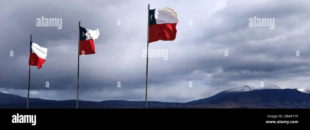 Flags of Chile at the Singular Patagonia Hotel, Puerto Bories, Puerto ...